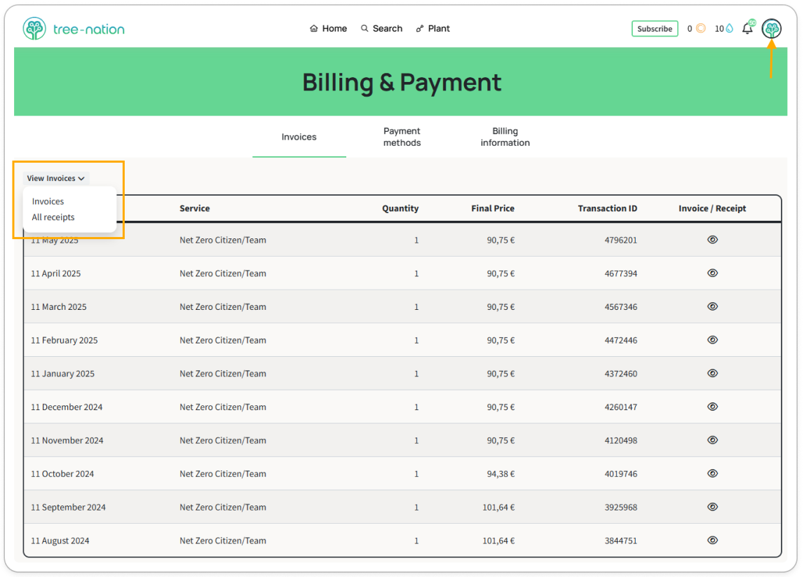 Access your invoices